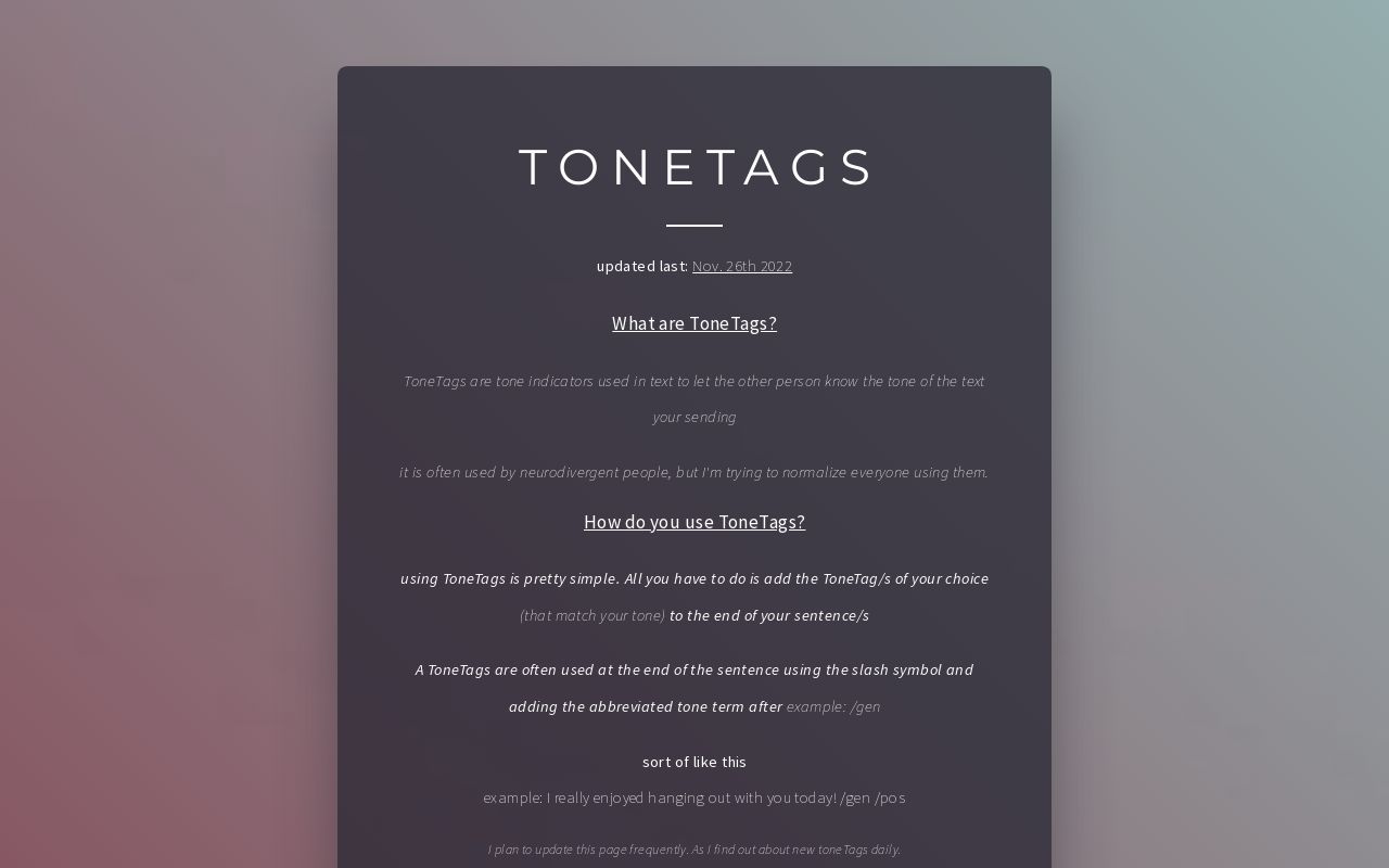 Noodles ToneTag list